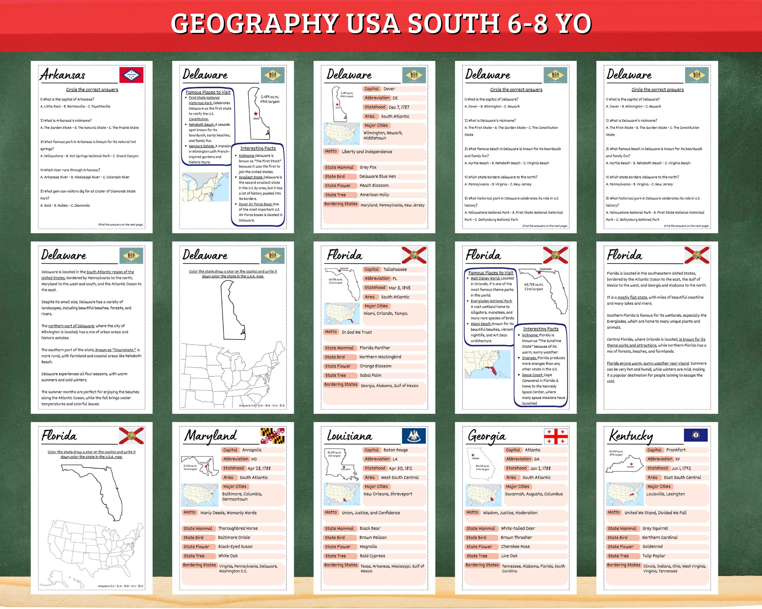 US South Geography Workbook: Elementary Learning Activity (digital ...