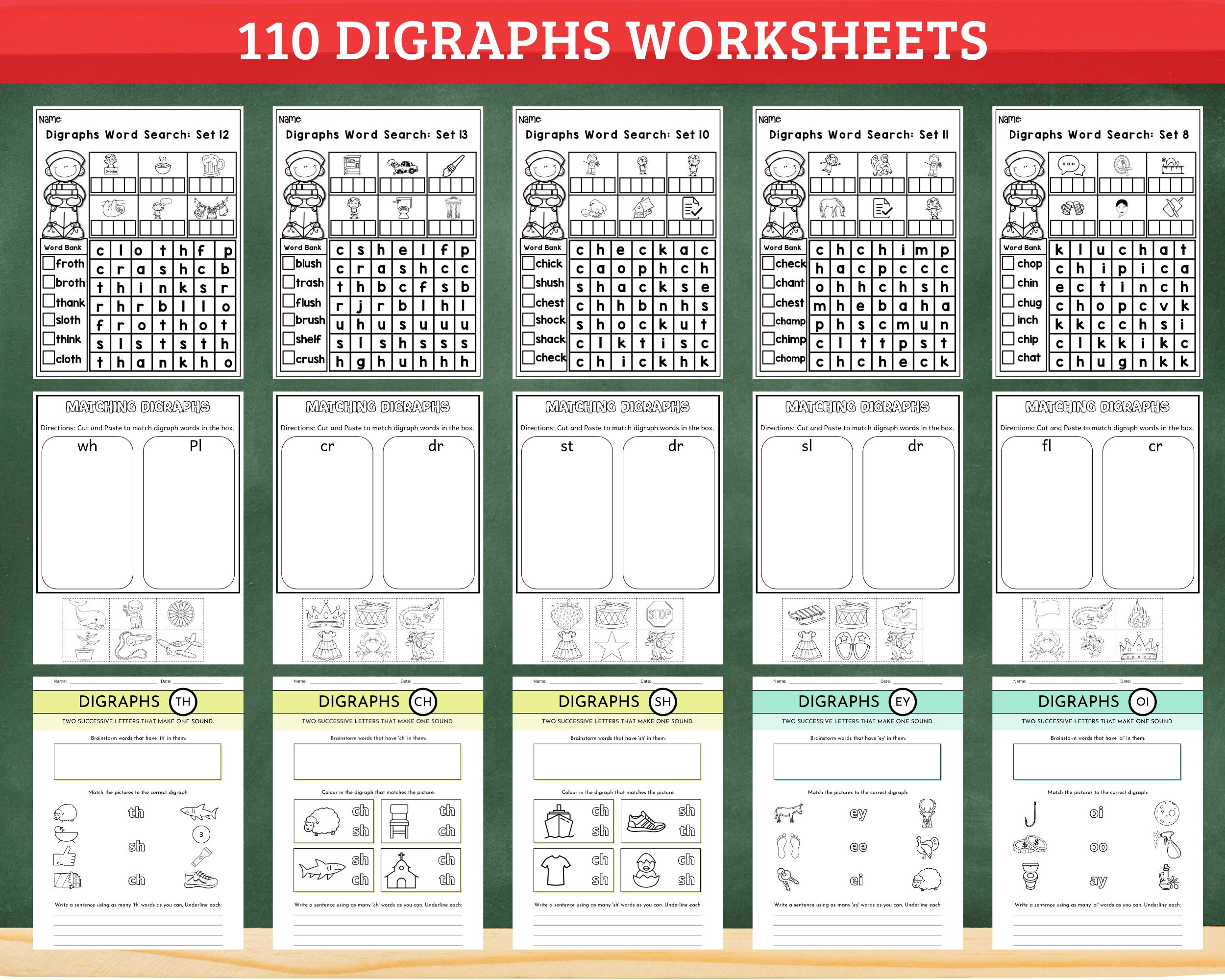 Digraphs Worksheets Beginning Phonics Activity Blends, Sh Ch Th ...