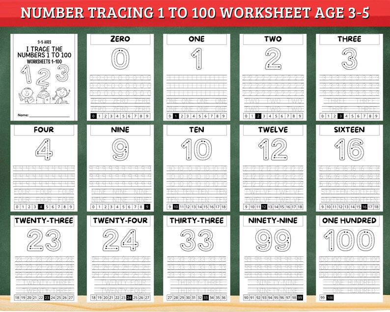 Number Tracing 1 to 100 Worksheet, Number Word Tracing PDF Preschool ...
