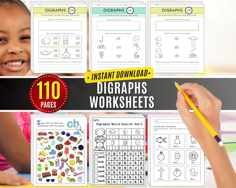 Digraphs Worksheets Beginning Phonics Activity Blends, Sh Ch Th ...