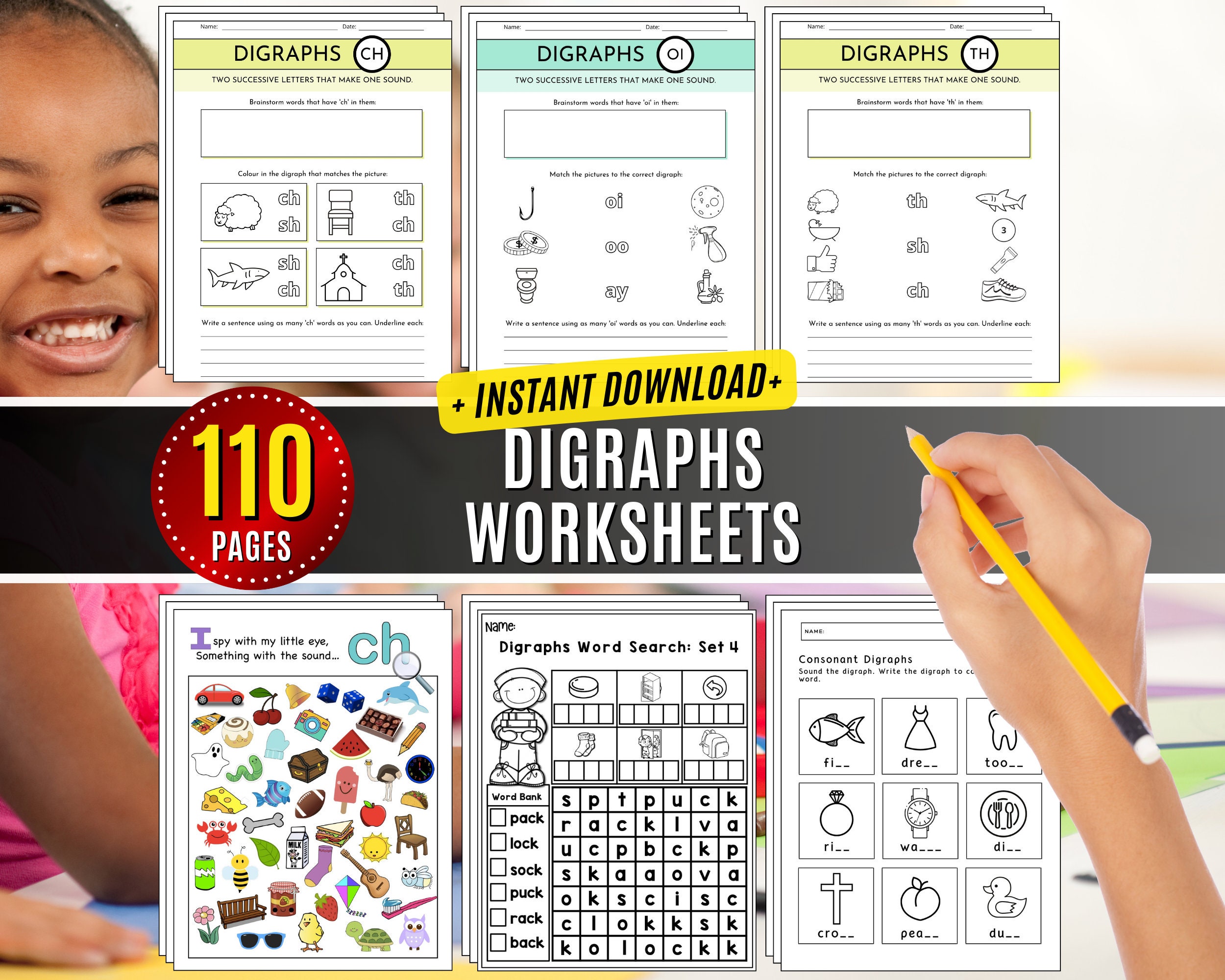 Digraphs Worksheets Beginning Phonics Activity Blends, Sh Ch Th ...