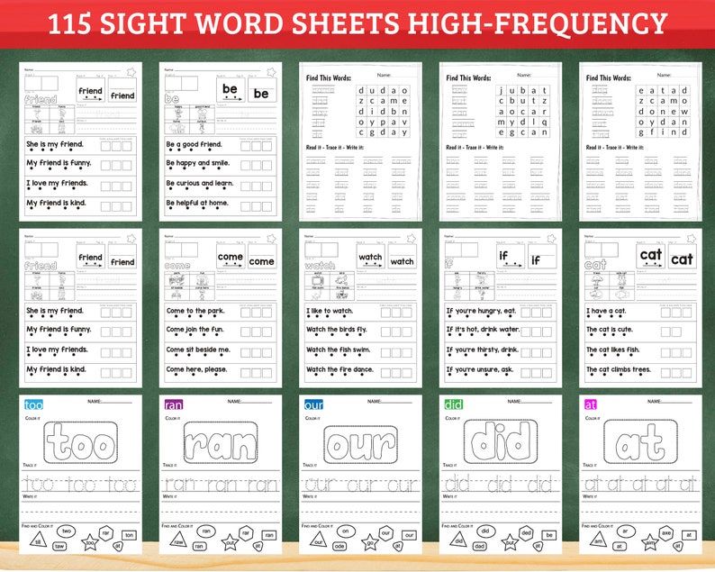 High Frequency Words Worksheets Kindergarten Fry Sight Word Printable ...