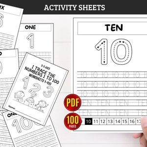 Number Tracing 1 to 100 Worksheet, Number Word Tracing PDF Preschool ...