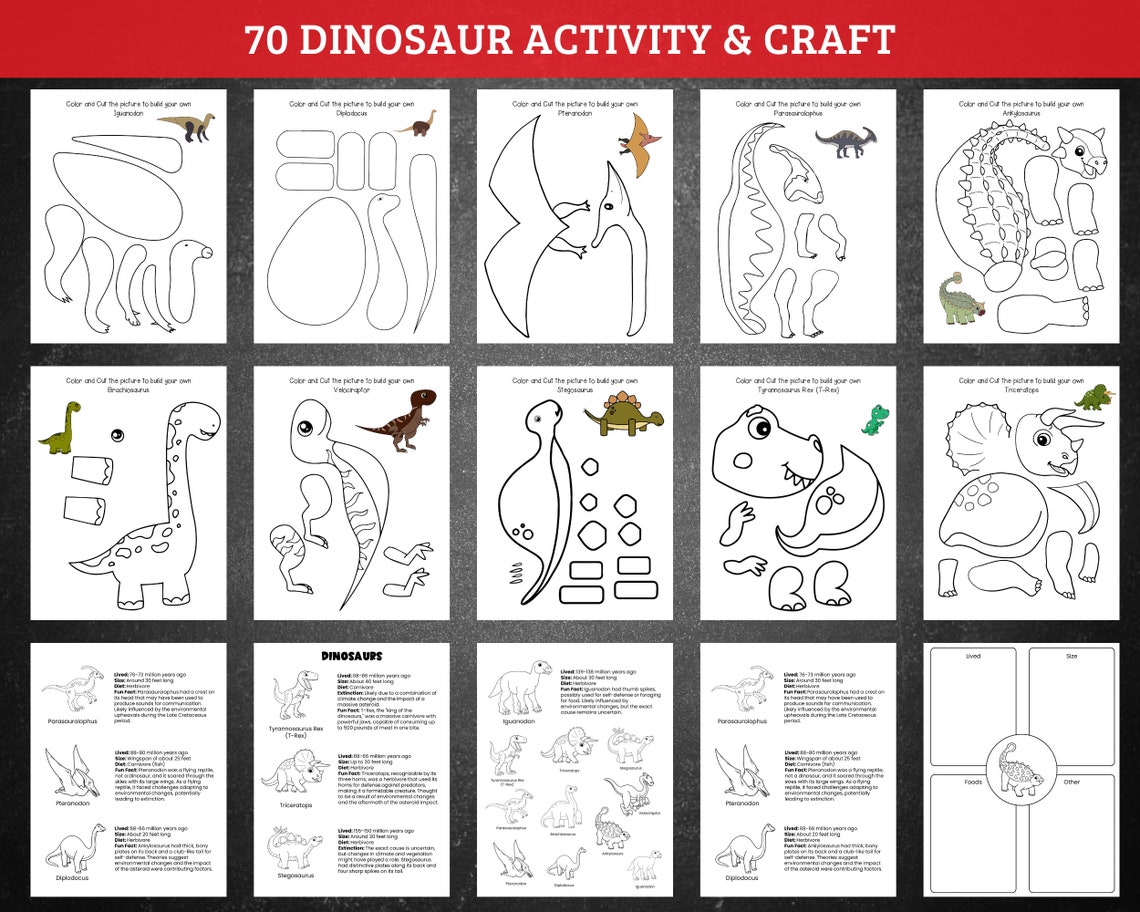 Dinosaur Game Printable Bundle, Dinosaur Activity Pages, Dinosaur ...