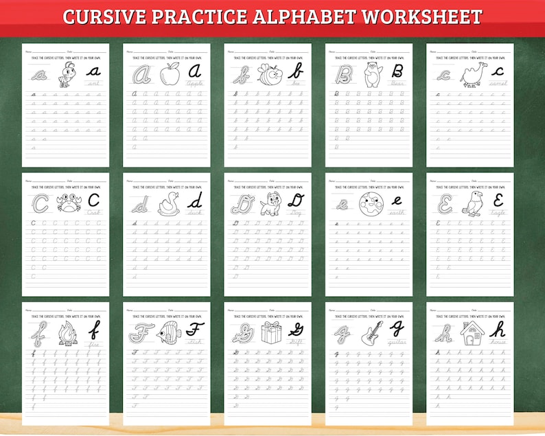 Cursive Writing Worksheets Practice Alphabet Tracing Handwriting ABC ...