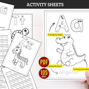 Alphabet Worksheet Animal Letters Tracing Animal Themed Words ...