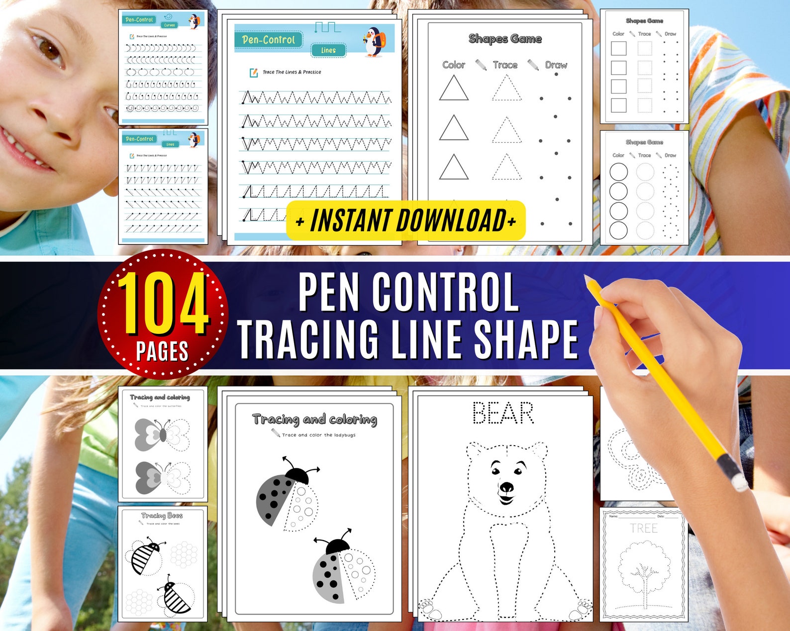 Tracing Worksheet Preschool Writing Shape Recognition, Fine Motor ...