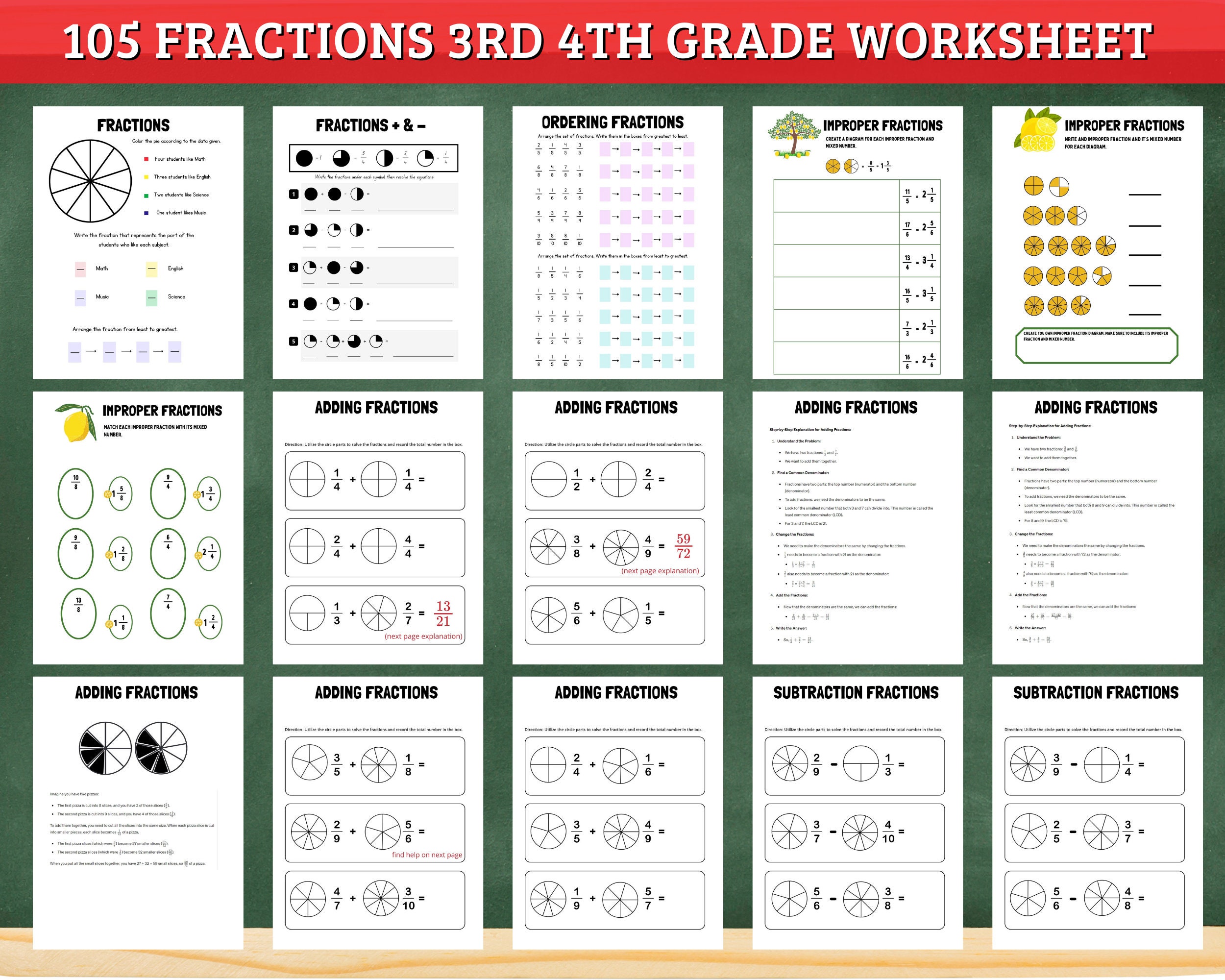 Fractions Worksheet Activities: 3rd-4th Grade Math (printable PDF) - Etsy