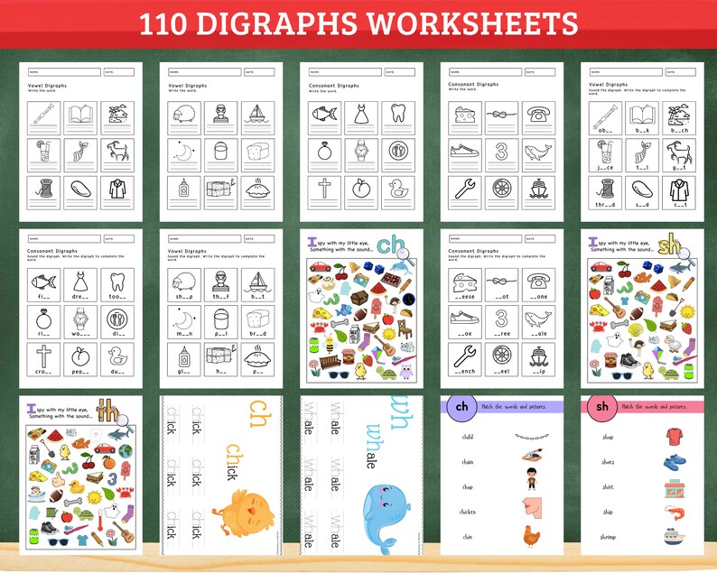 Digraphs Worksheets Beginning Phonics Activity Blends, Sh Ch Th ...