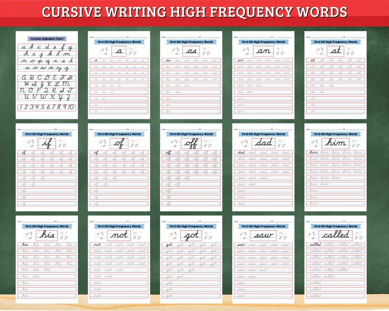 Cursive Writing Practice Worksheets for Kids High Frequency Words ...