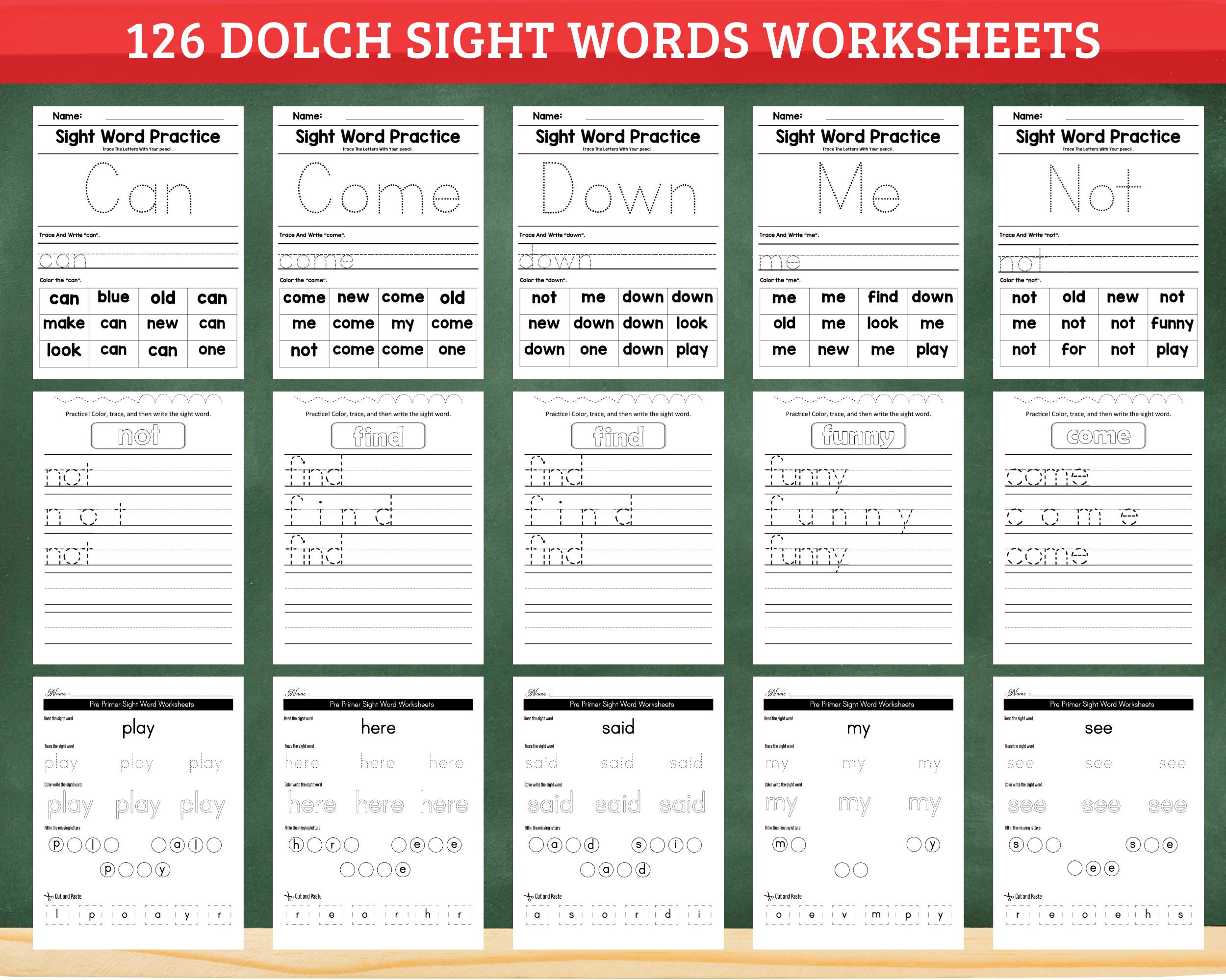 Dolch Sight Word Worksheets Kindergarten High Frequency Printable ...