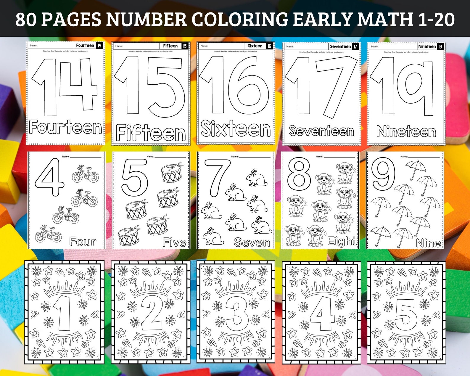 Counting to 20 Coloring Pages Numbers Recognition Learning Worksheets ...