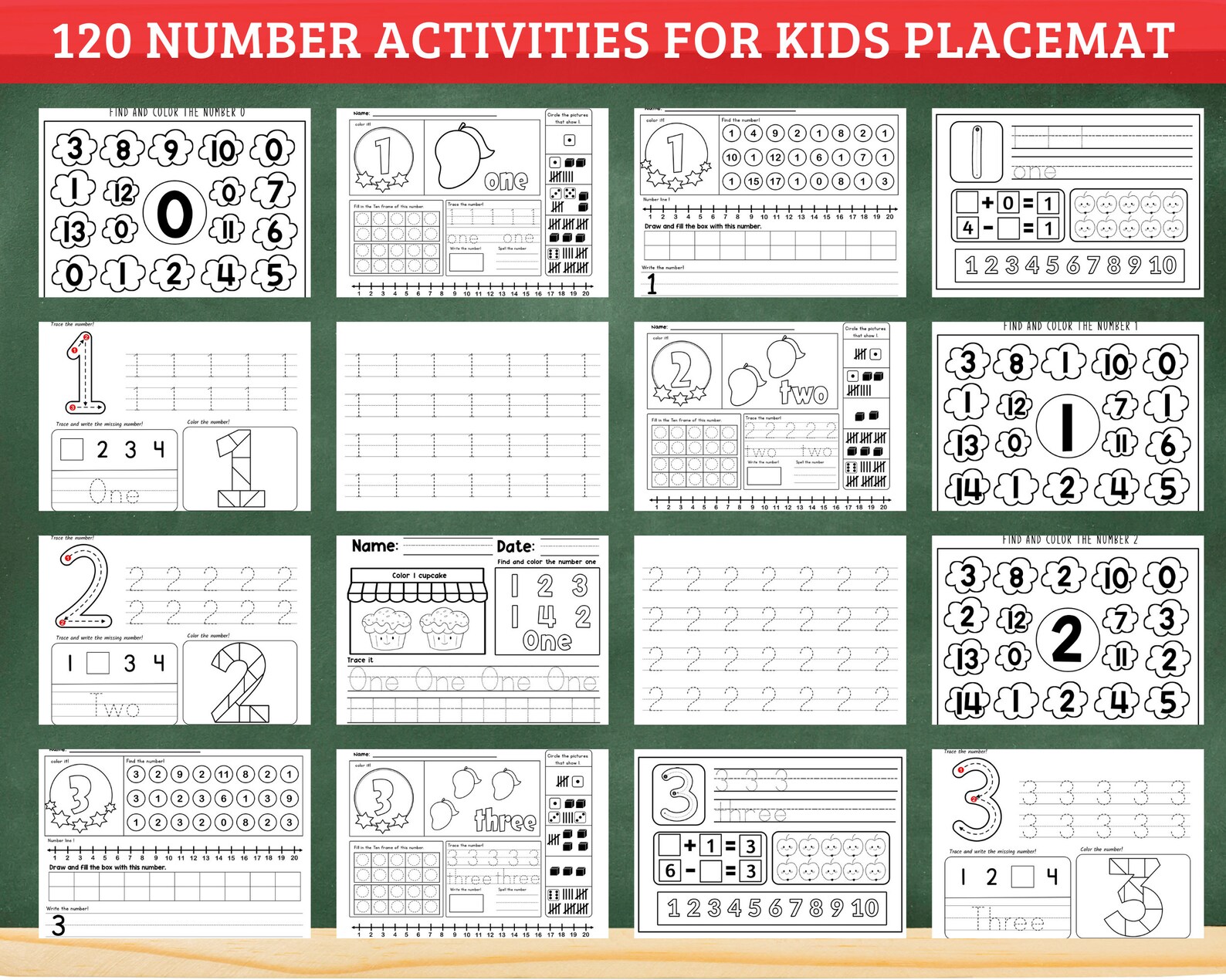 Number Activities for Kids Placemat Recognition Number Sense Math ...