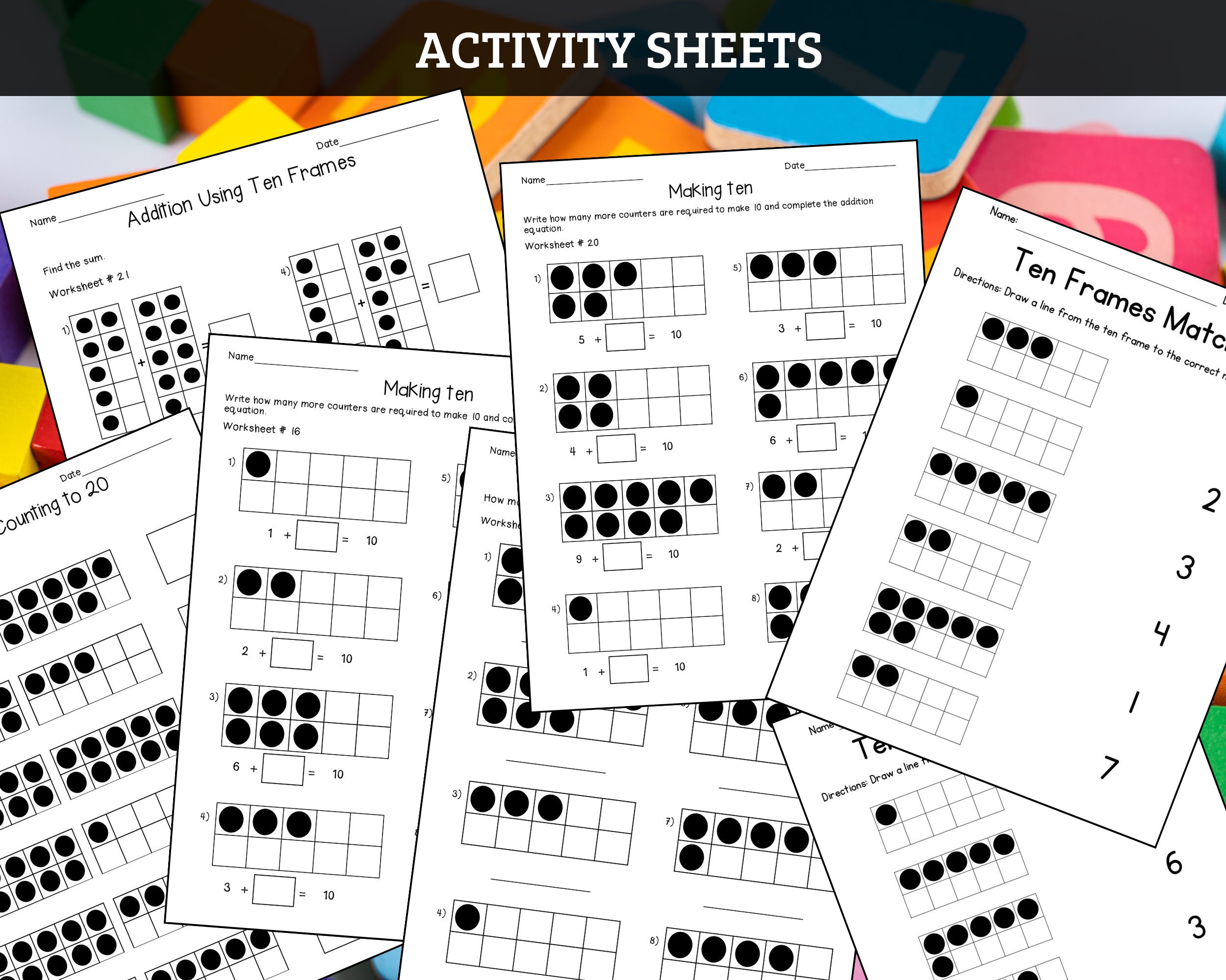 Ten Frame Printable Worksheet Counting to 20 Learning Visual Count 1-20 ...