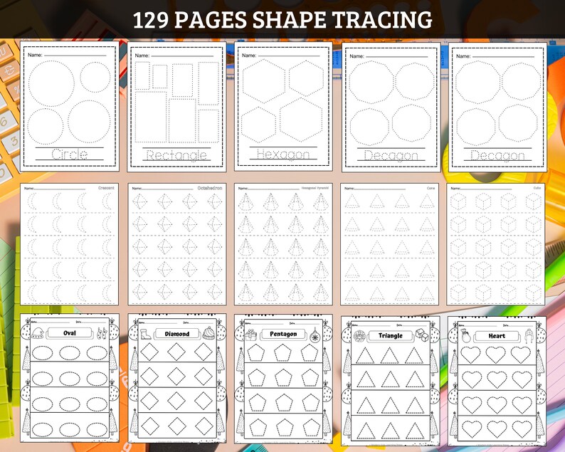 Tracing Worksheet Preschool Activity Shape Basic Learning Geometric ...