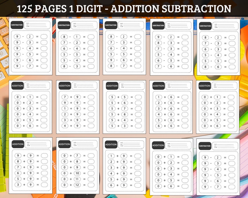 Addition and Subtraction 1 Digit Math Worksheets Kindergarten Printable ...