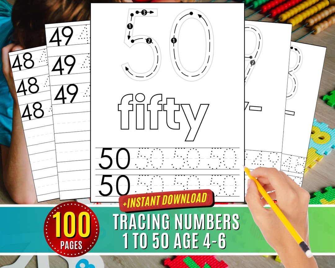 Number Tracing Worksheet 1 50 Learning Number Writing Practice 1 to 20 ...