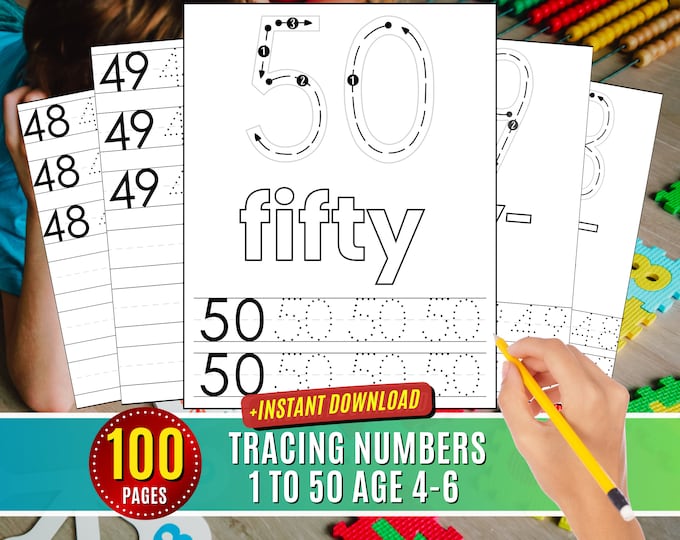 Printable Numbers 1-50 Tracing Worksheets for Preschool Kindergarten ...