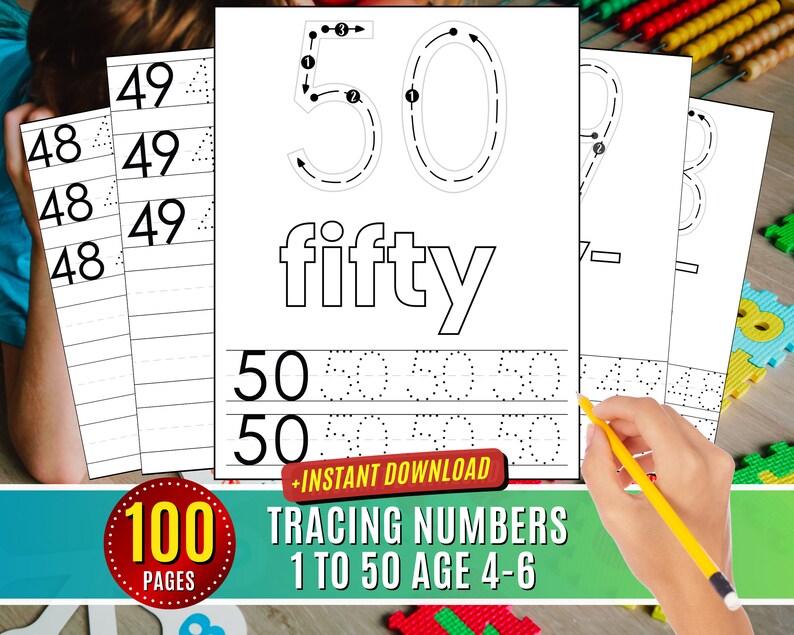 Number Tracing Worksheet 1 50 Learning Number Writing Practice 1 to 20 ...