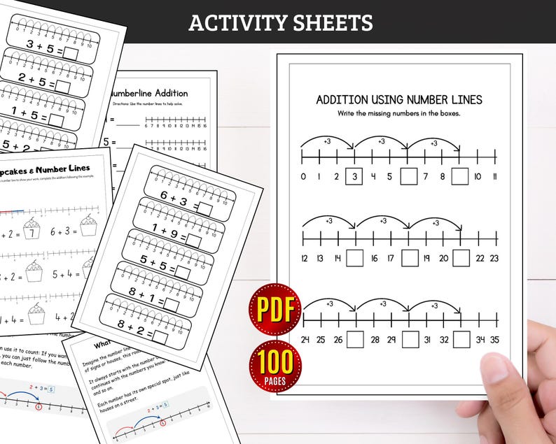 Math Number Line Addition Worksheets Add and Subtraction Practice, Skip ...