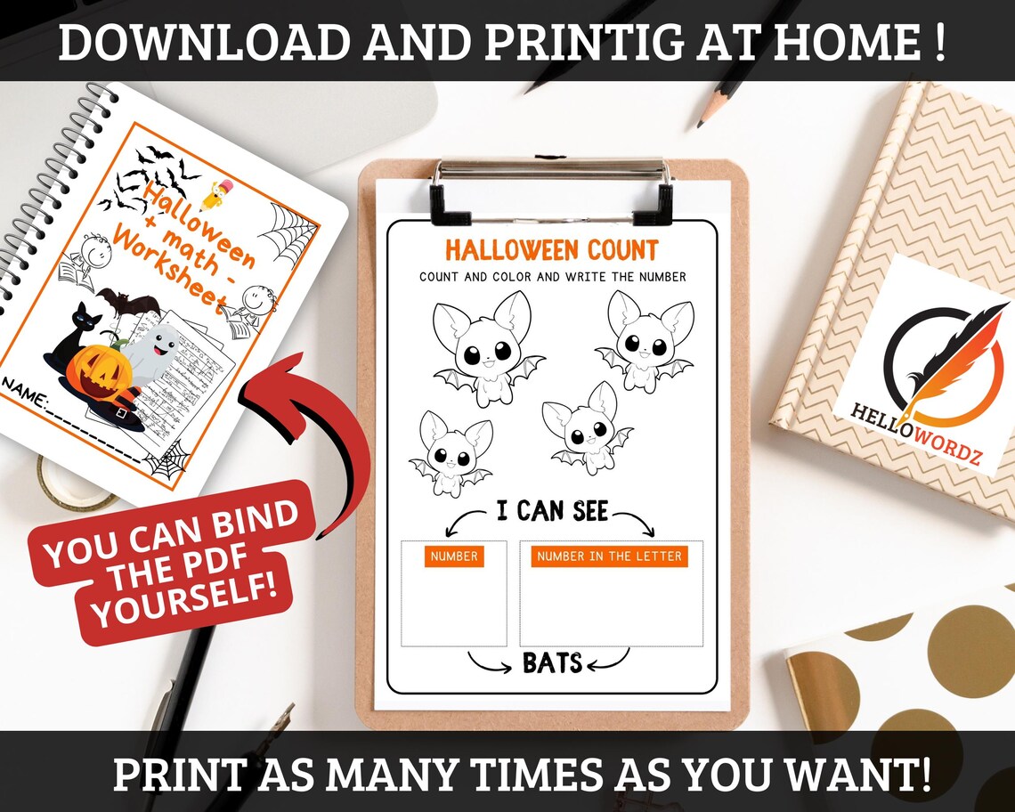 Halloween Math Worksheet Bundle of Preschool Count and Color Addition ...
