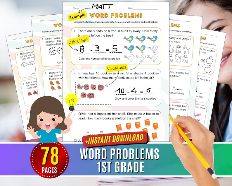 1st Grade Math Word Problems: Addition & Subtraction Worksheets ...
