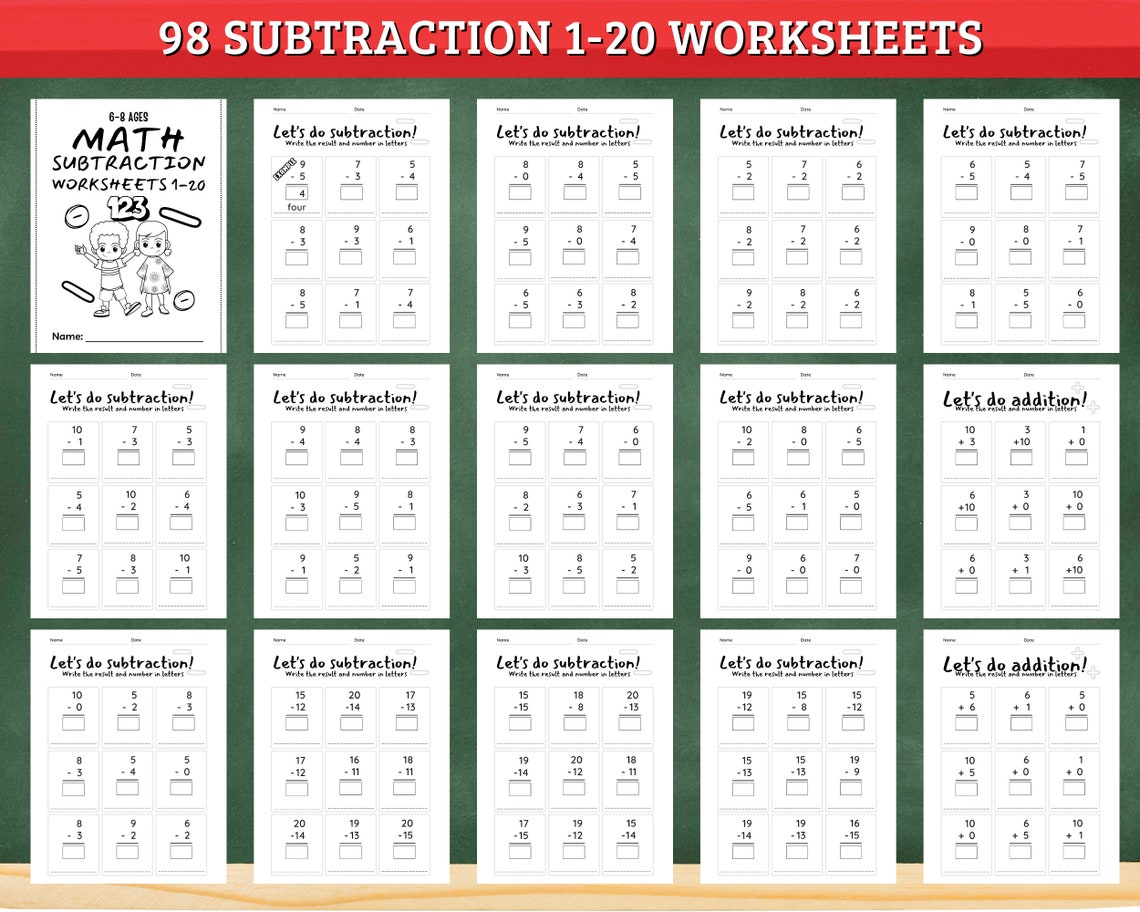 Subtraction Worksheets Printable Single Digit Numbers 1-20 ...