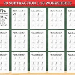 Subtraction Worksheets Printable Single Digit Numbers 1-20 ...