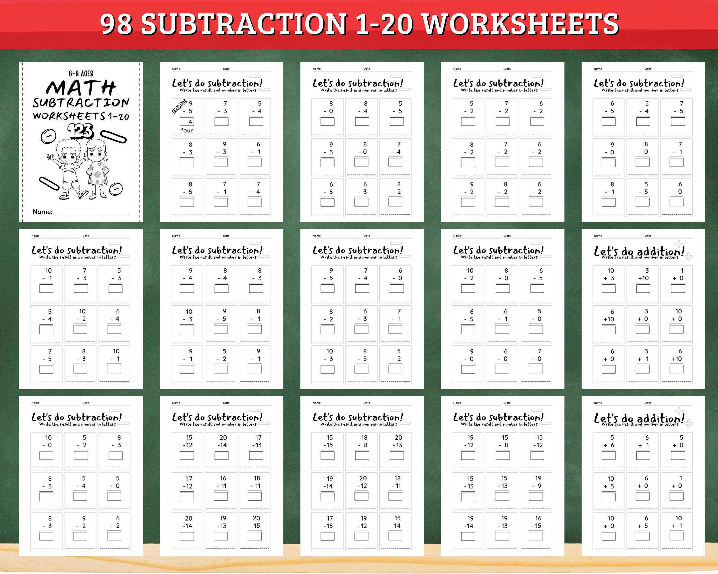 Subtraction Worksheets Printable Single Digit Numbers 1-20 ...