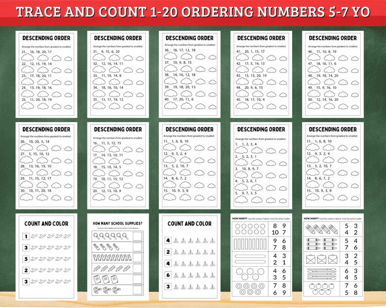 Counting to 20 Ordering Numbers Learn to Count 1-20 Worksheet Math Ascending Descending Order ...