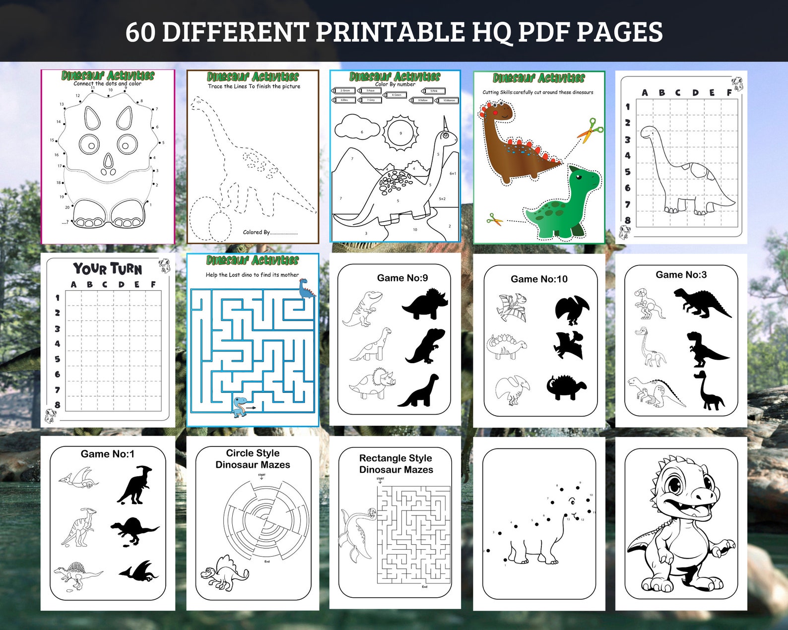 Dinosaur Game Printable Bundle, Dinosaur Activity Pages, Dinosaur ...