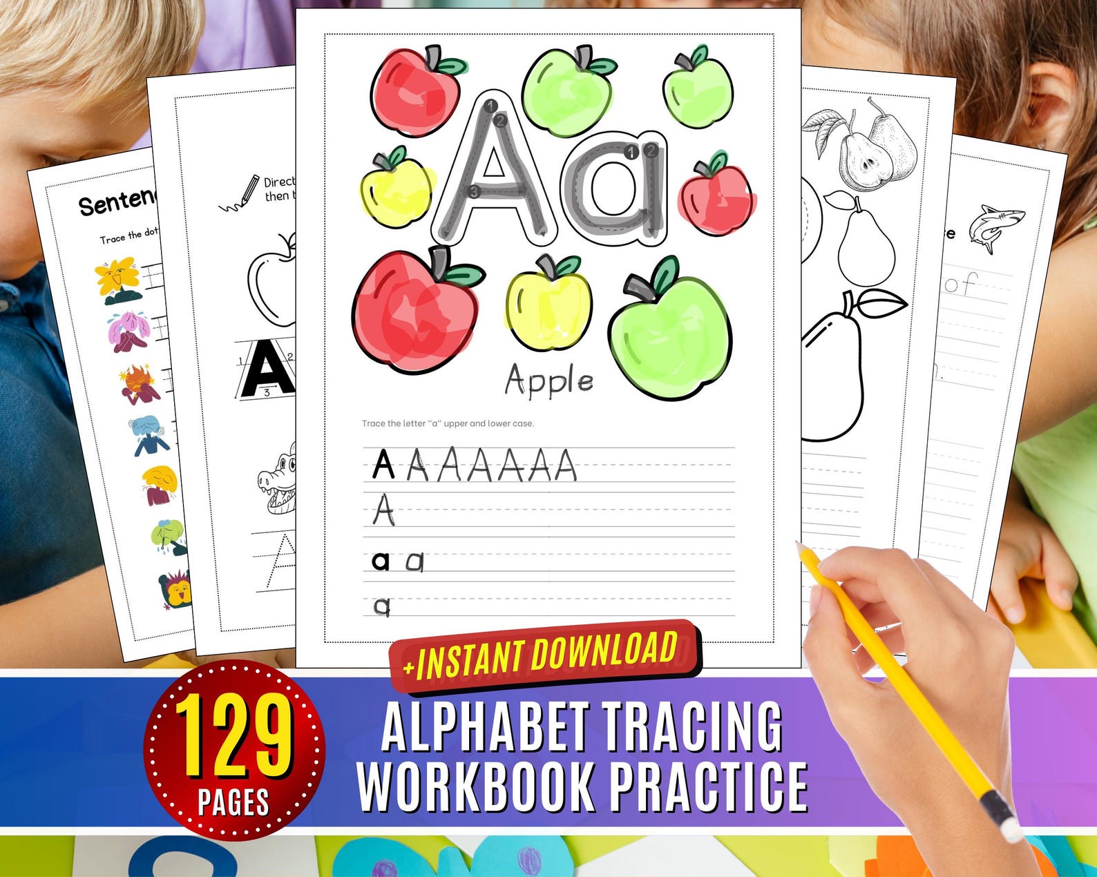 Alphabet Tracing Worksheet ABC Printable Writing Words Practice Sheet ...