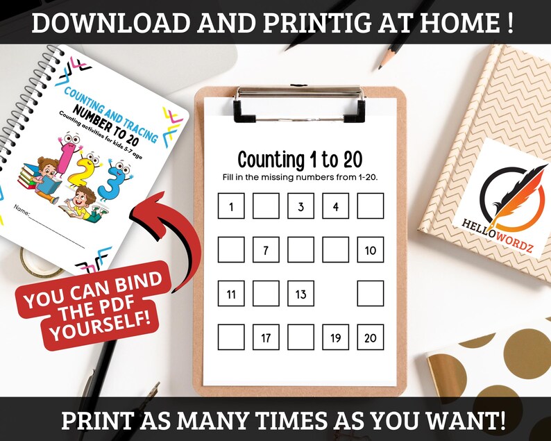 Counting to 20 Ordering Numbers Learn to Count 1-20 Worksheet Math Ascending Descending Order ...