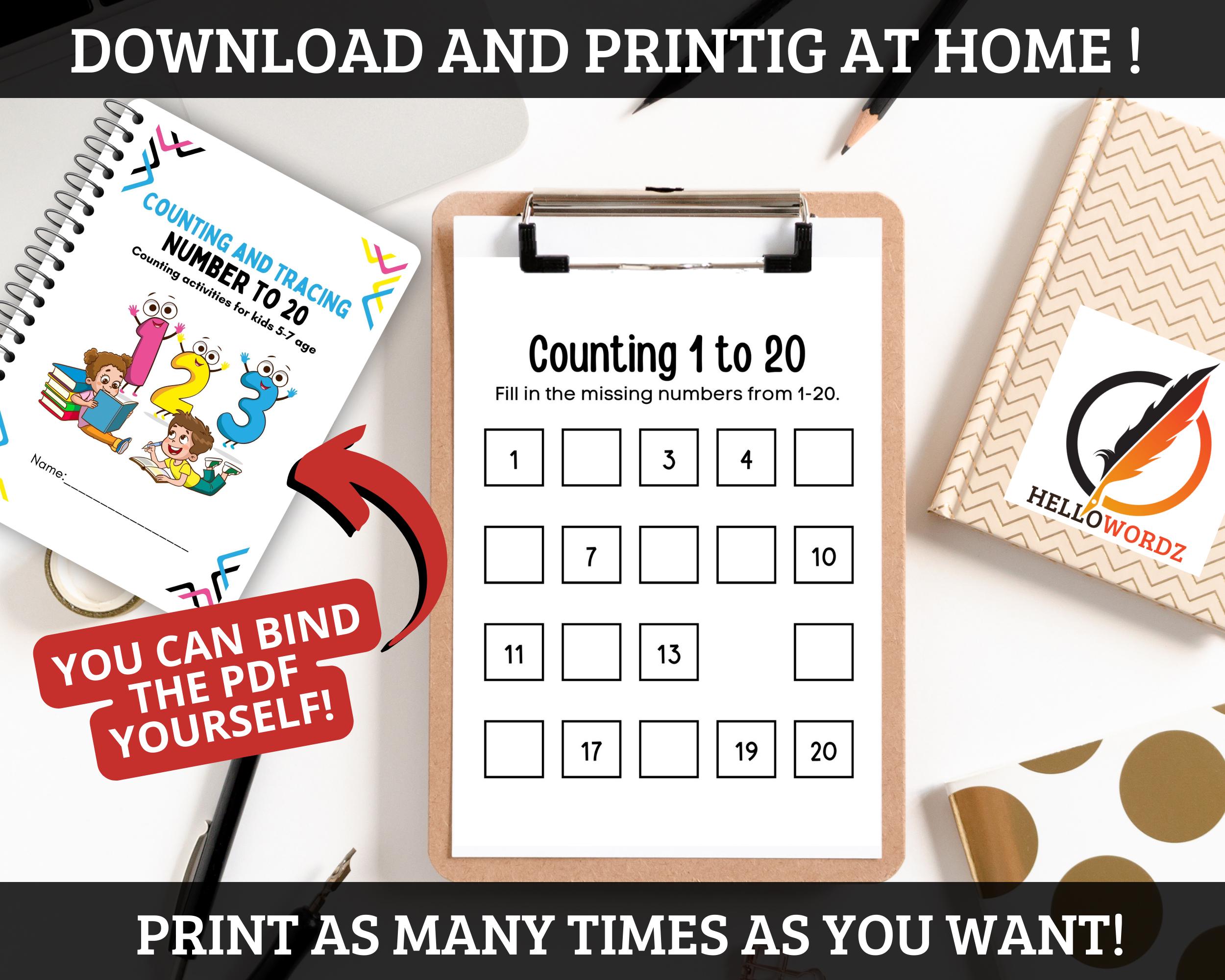 Counting to 20 Ordering Numbers Learn to Count 1-20 Worksheet Math ...