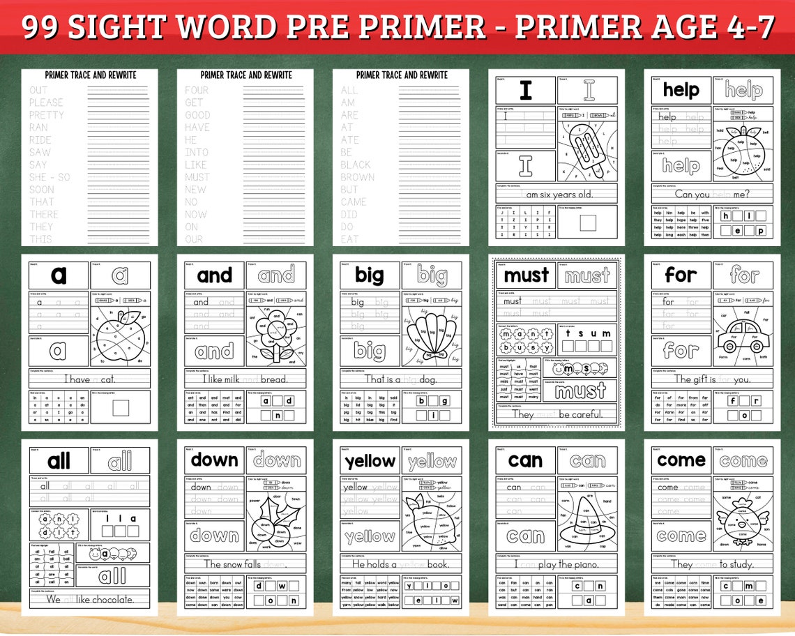 Sight Words Worksheets Pre Primer High Frequency Dolch Sight Word ...