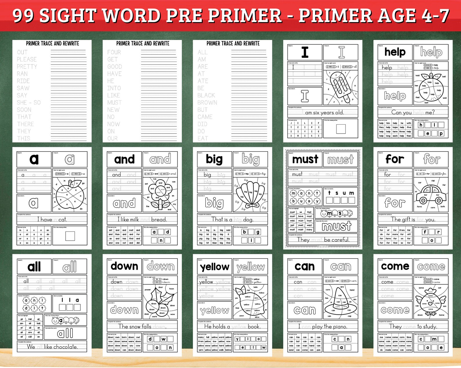 Sight Words Worksheets Pre Primer High Frequency Dolch Sight Word ...