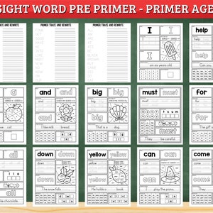 Sight Words Worksheets Pre Primer High Frequency Dolch Sight Word ...