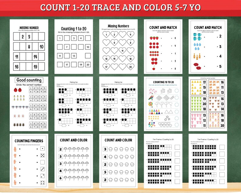 Counting Worksheet 1-20 Learn to Count to 20 Math Kindergarten ...