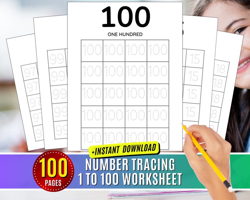 Number Tracing 1 to 100 Worksheet PDF Preschool Printables, 1-100 ...
