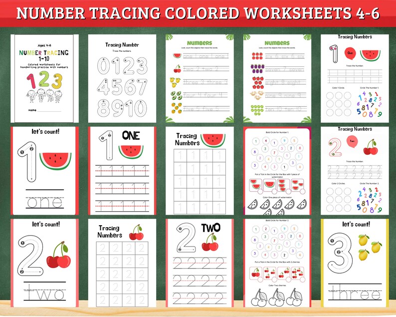Number Tracing Worksheets 1 10 Colored Traceable Number Writing ...