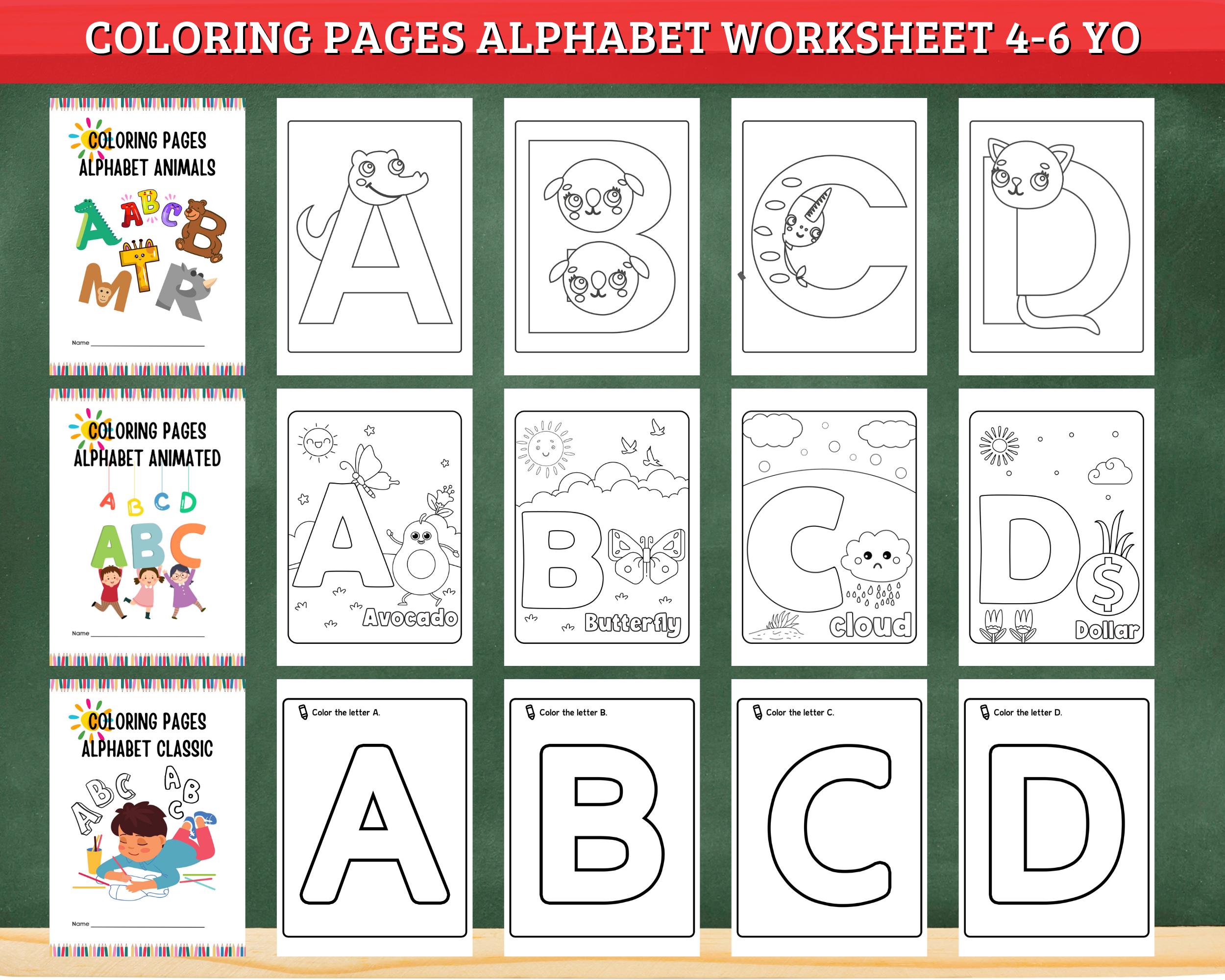 Alphabet Coloring Pages Worksheets Abc Preschool Educational Workbook ...