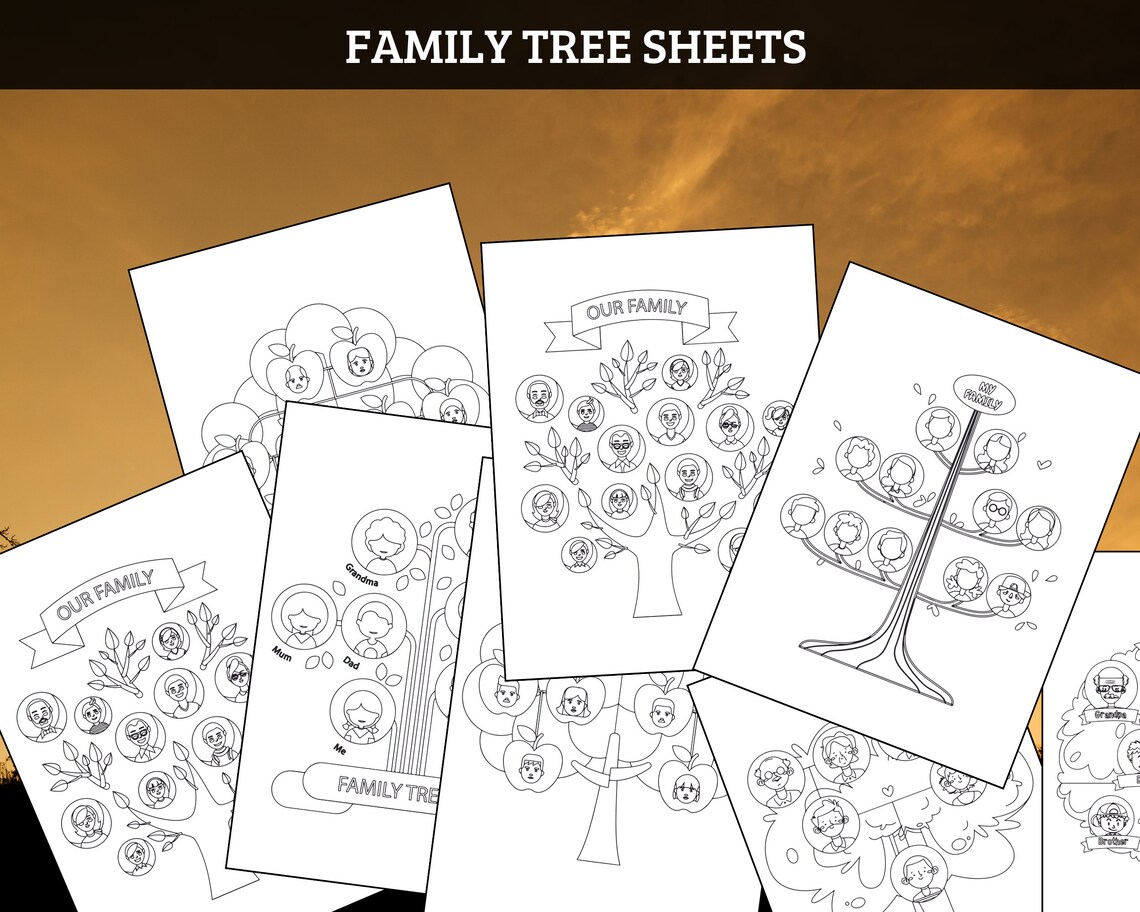 10 Family Tree Coloring Pages Kids Printable, Sheet Children Coloring ...