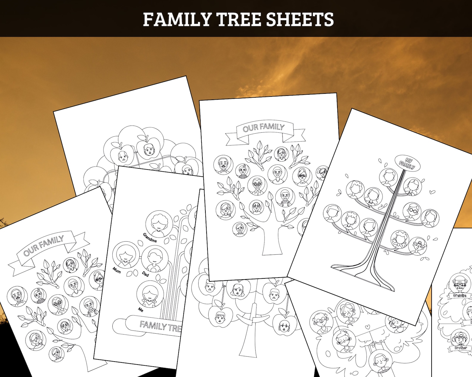 10 Family Tree Coloring Pages Kids Printable, Sheet Children Coloring ...