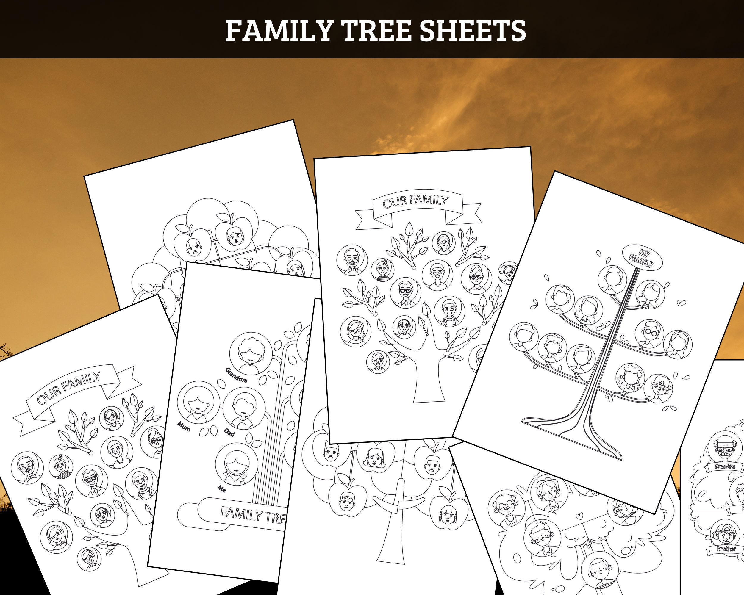 10 Family Tree Coloring Pages Kids Printable, Sheet Children Coloring ...