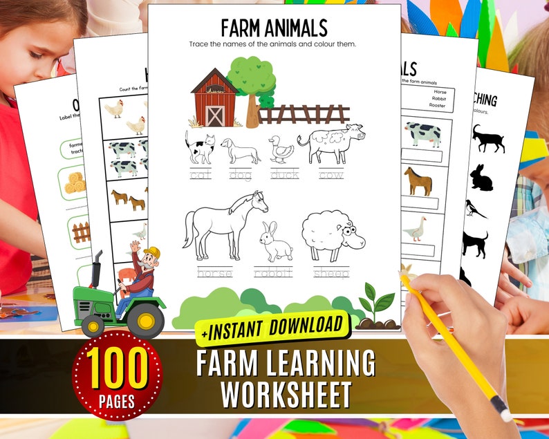 Farm Animal Worksheet for Kids, Farm Preschool Activities Printable ...