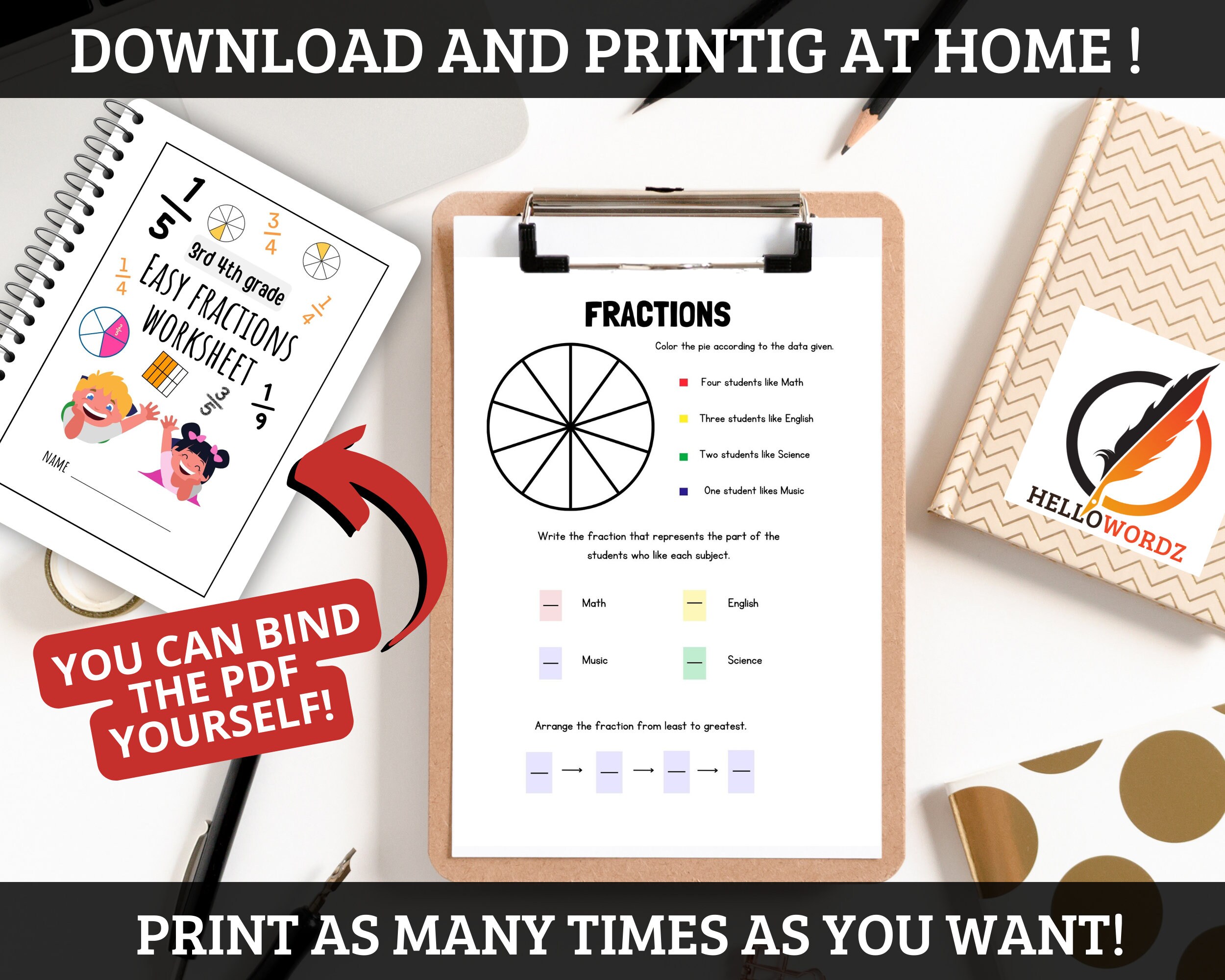 Fractions Worksheet Activities 3rd 4th Grade Printable, Learning Math Fractions for Kids ...