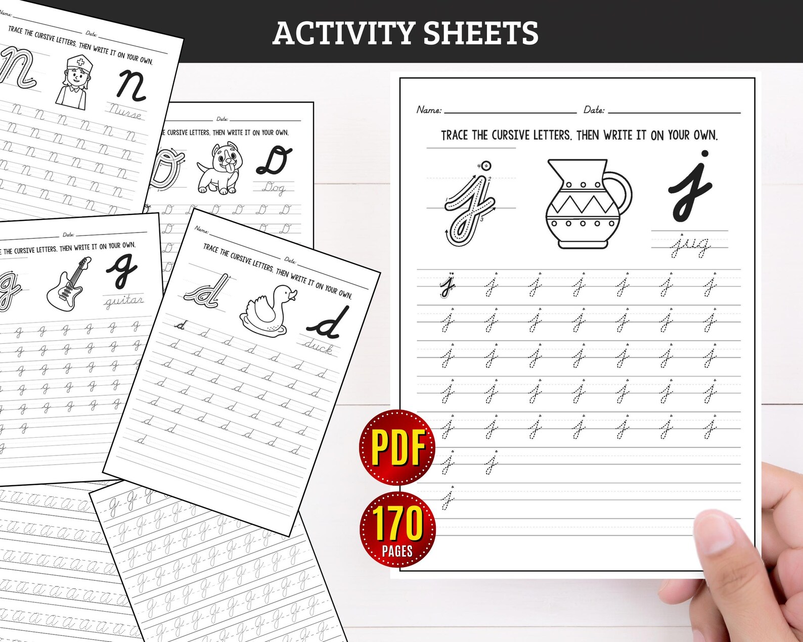 Cursive Writing Worksheets Practice Alphabet Tracing Handwriting ABC ...