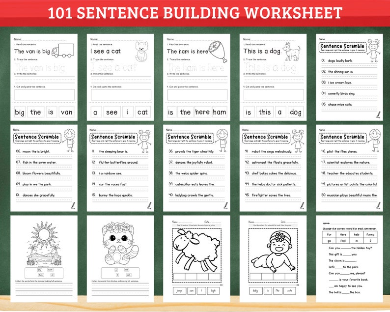 Sentence Building Worksheets Structure Scramble Read and Write Sentence ...