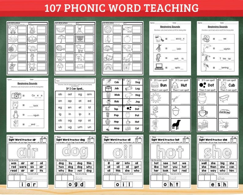 Phonic Word for Kids Teaching Worksheets Kindergarten Beginning Sounds ...
