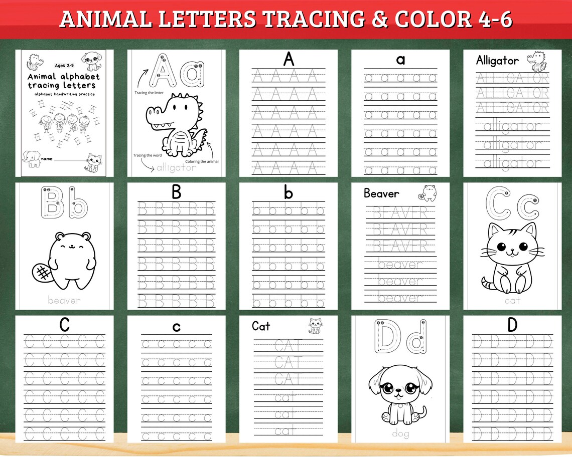 Animal Alphabet Letters Tracing Worksheet Animal Themed Words ...